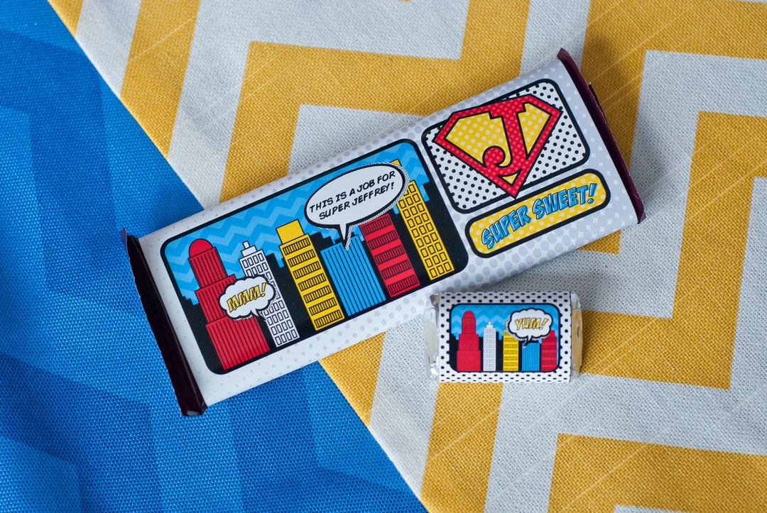 Super Hero Birthday Party Chocolate Bar Wrappers | Easy DIY Party ...