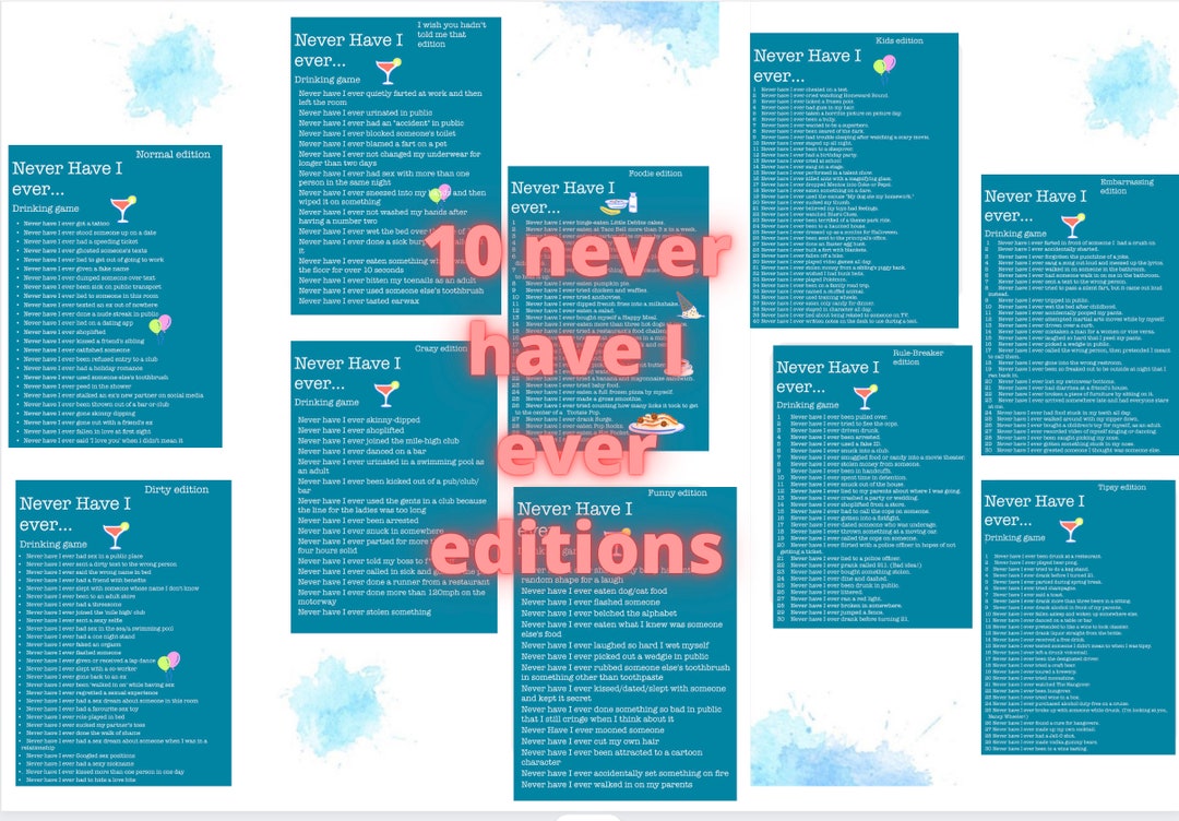 Never Have I Ever Party Game - 10 Pack Game Bundle - Games for Adults ...