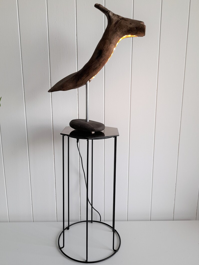 Natural Wood Lamp With LED Strip Light on Stone Base Amazing - Etsy