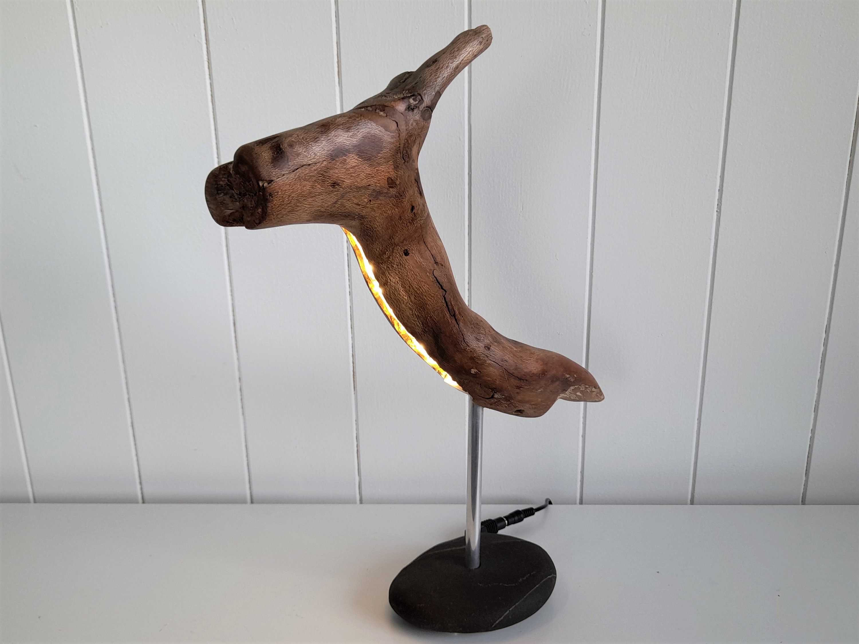 Natural Wood Lamp With LED Strip Light on Stone Base, Amazing ...