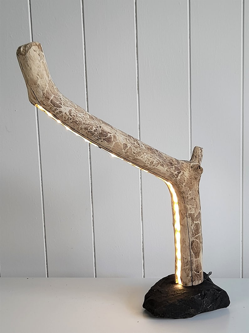 Driftwood Lamp With Concealed LED Strip Light on Stone Base, Amazing ...