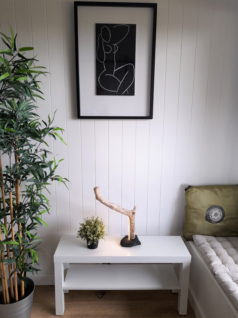 Driftwood Lamp With Concealed LED Strip Light on Stone Base - Etsy