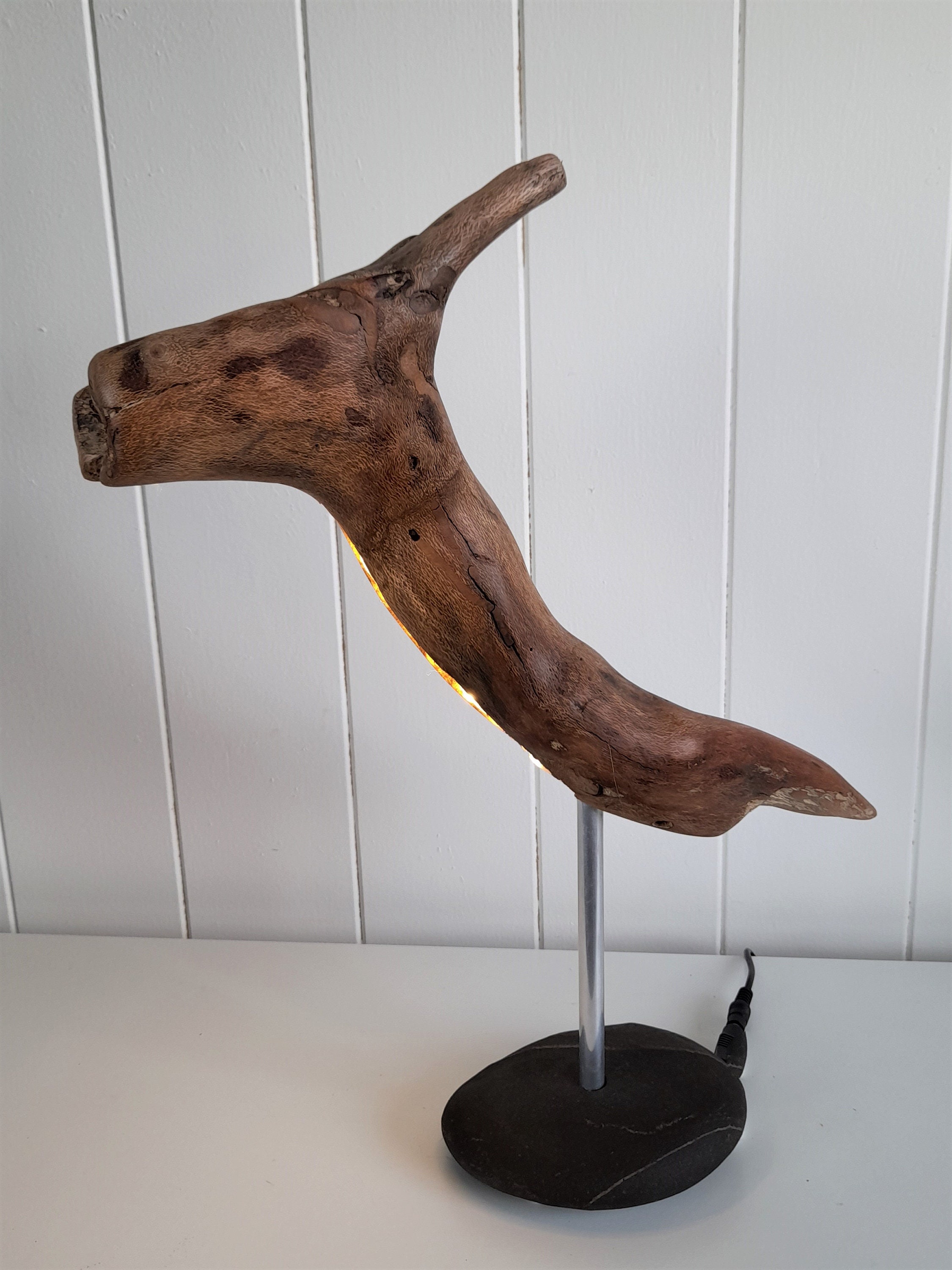 Natural Wood Lamp With LED Strip Light on Stone Base, Amazing ...