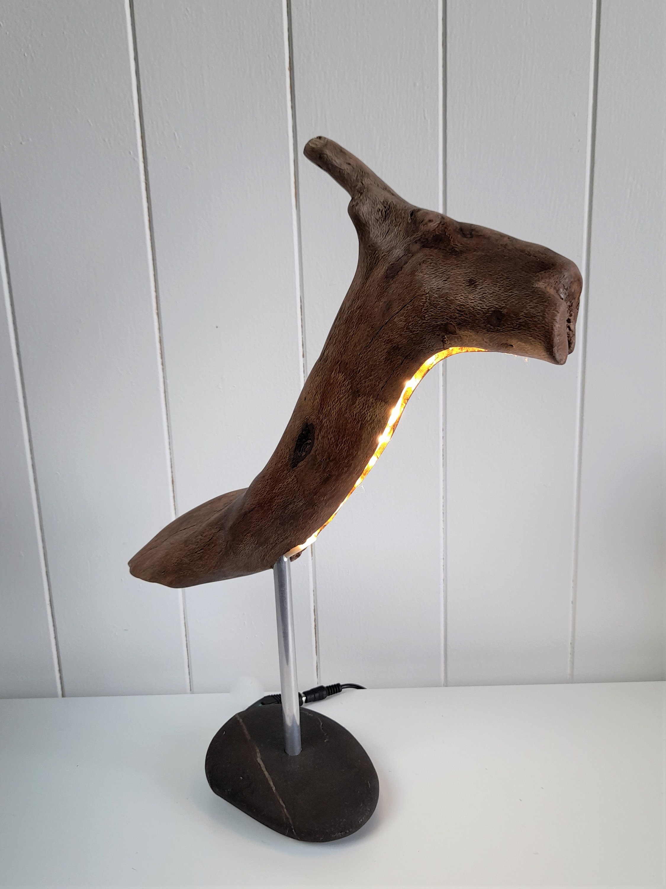 Natural Wood Lamp With LED Strip Light on Stone Base, Amazing ...