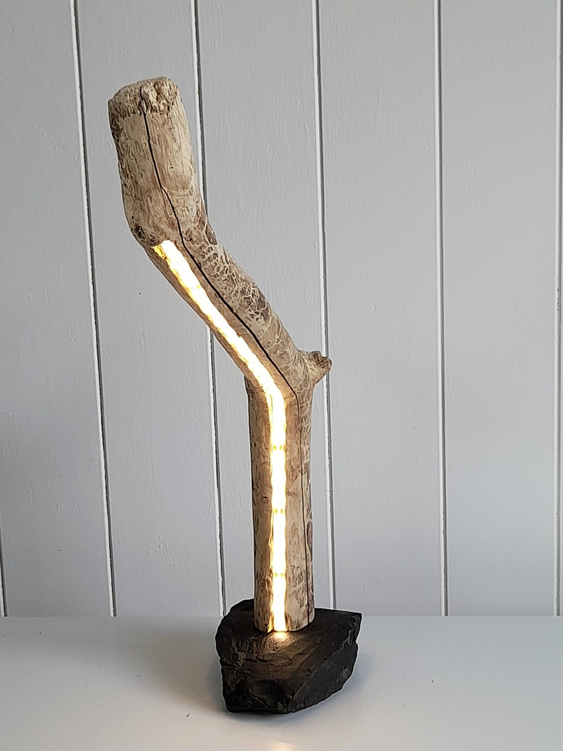 Driftwood Lamp With Concealed LED Strip Light on Stone Base - Etsy