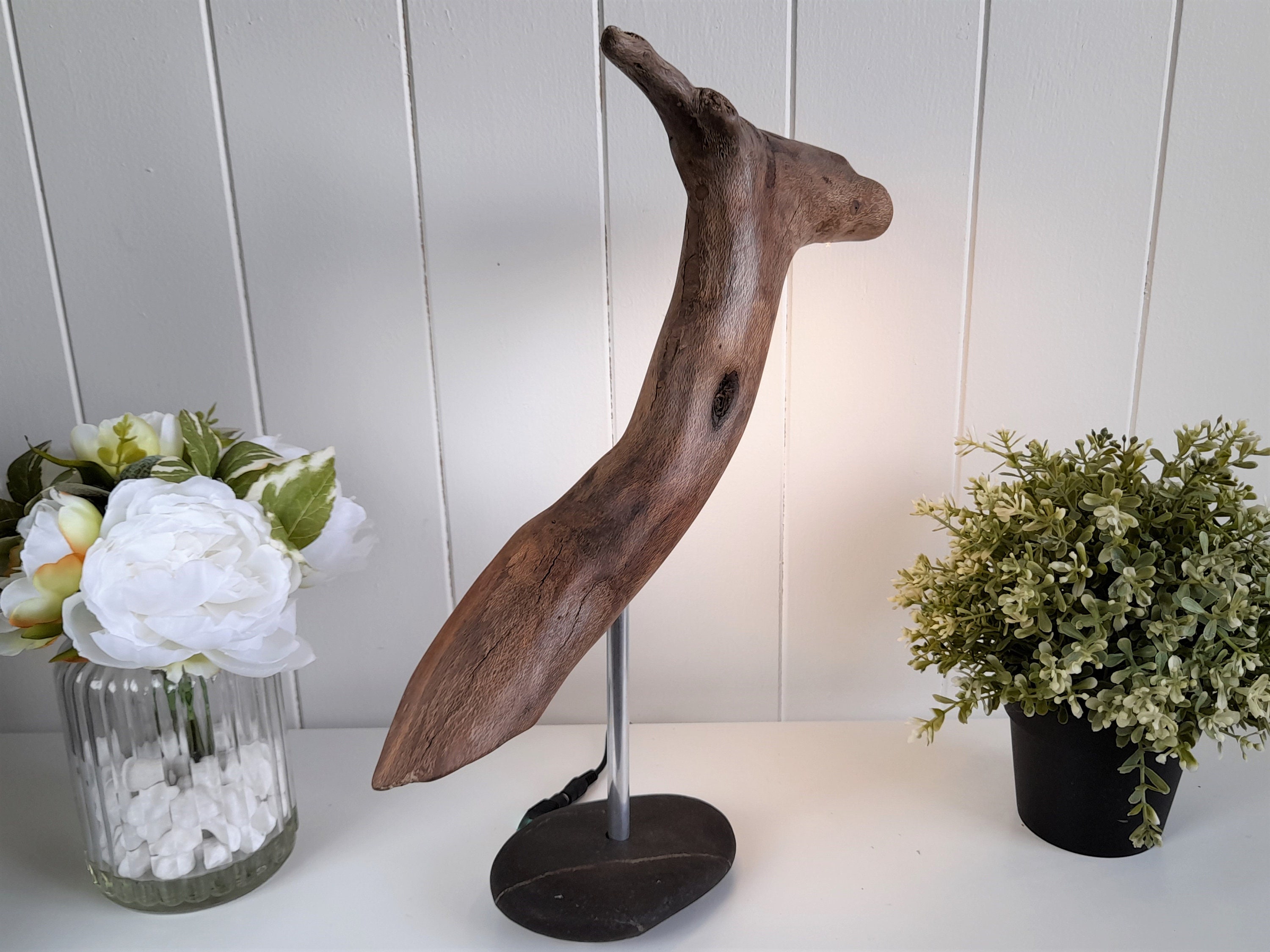 Natural Wood Lamp With LED Strip Light on Stone Base, Amazing ...