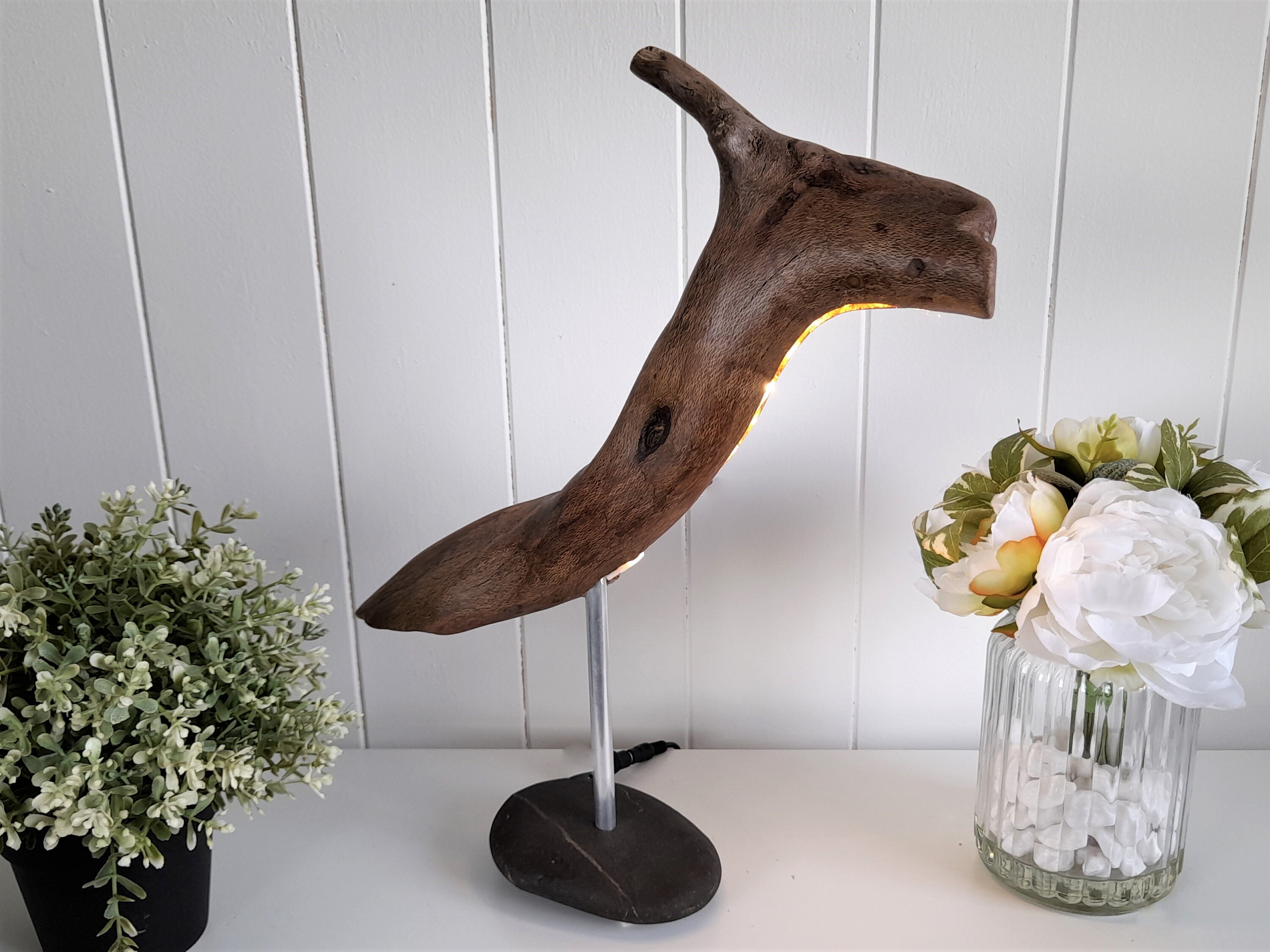 Natural Wood Lamp With LED Strip Light on Stone Base, Amazing ...