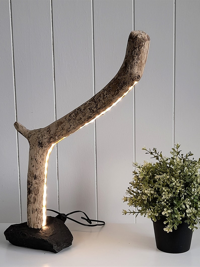Driftwood Lamp With Concealed LED Strip Light on Stone Base - Etsy