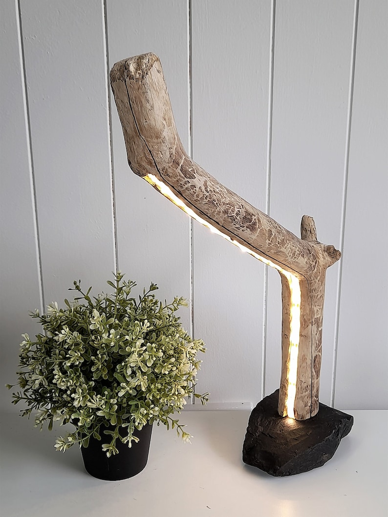 Driftwood Lamp With Concealed LED Strip Light on Stone Base, Amazing ...