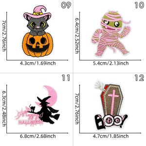 Pink Halloween Iron on Patch Ghost Witch Hat Cat Jack O'lantern Grim ...