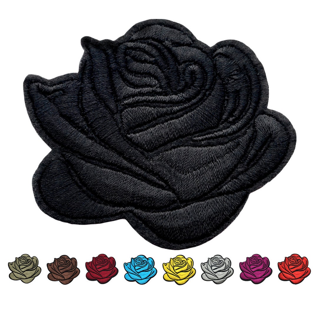 Black Rose Iron on Patch Sew Flower Floral Goth Multicolored ...