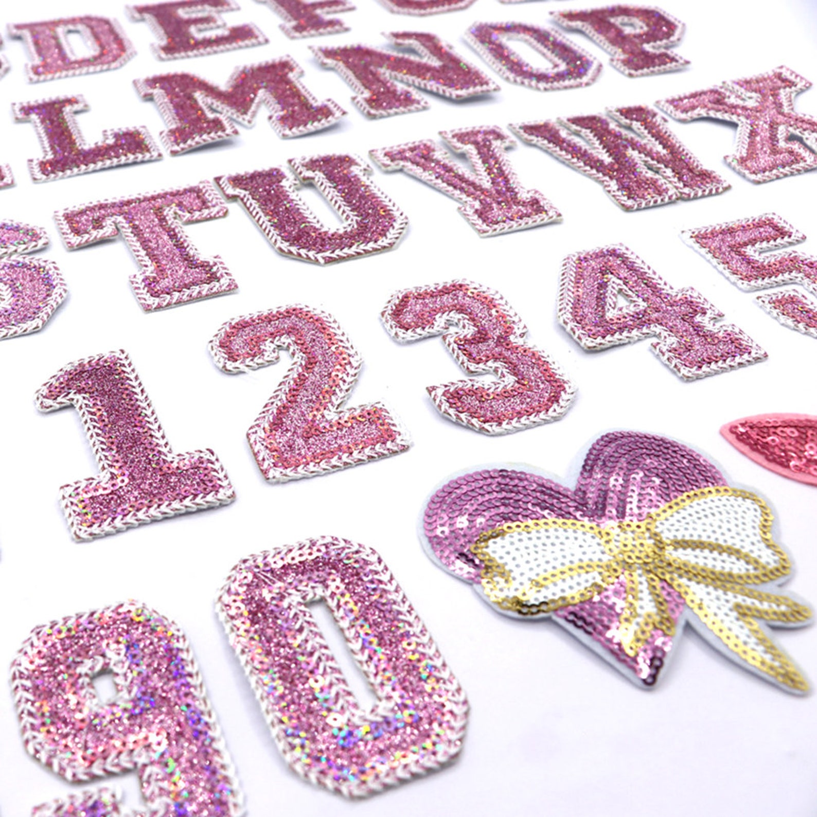 Large Sequin Letter Iron on Patch Glitter Number 0-9 Gold Silver Pink ...