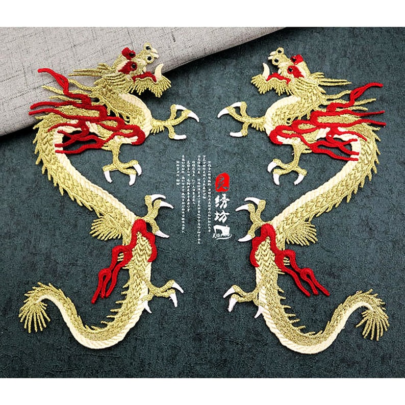 Large Chinese Dragon Sew on Patch Pair Back Patch Embroidery - Etsy