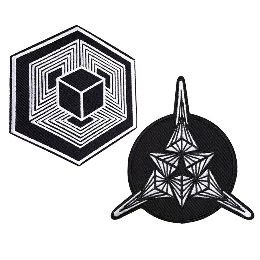 3D Cube Tetrahedron Iron on Patch Sew Embroidered Black White Geometry ...