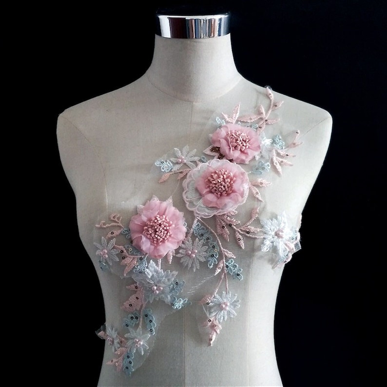 Large Lace 3D Flower Sew on Patch Applique Embroidered Wedding Gown ...