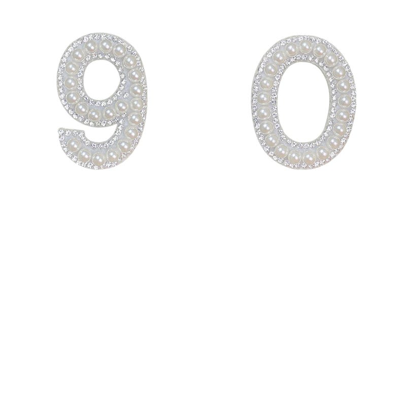 Pearl Number Iron on Patch Iridescent Rhinestone Sew Beaded Bead Digit ...