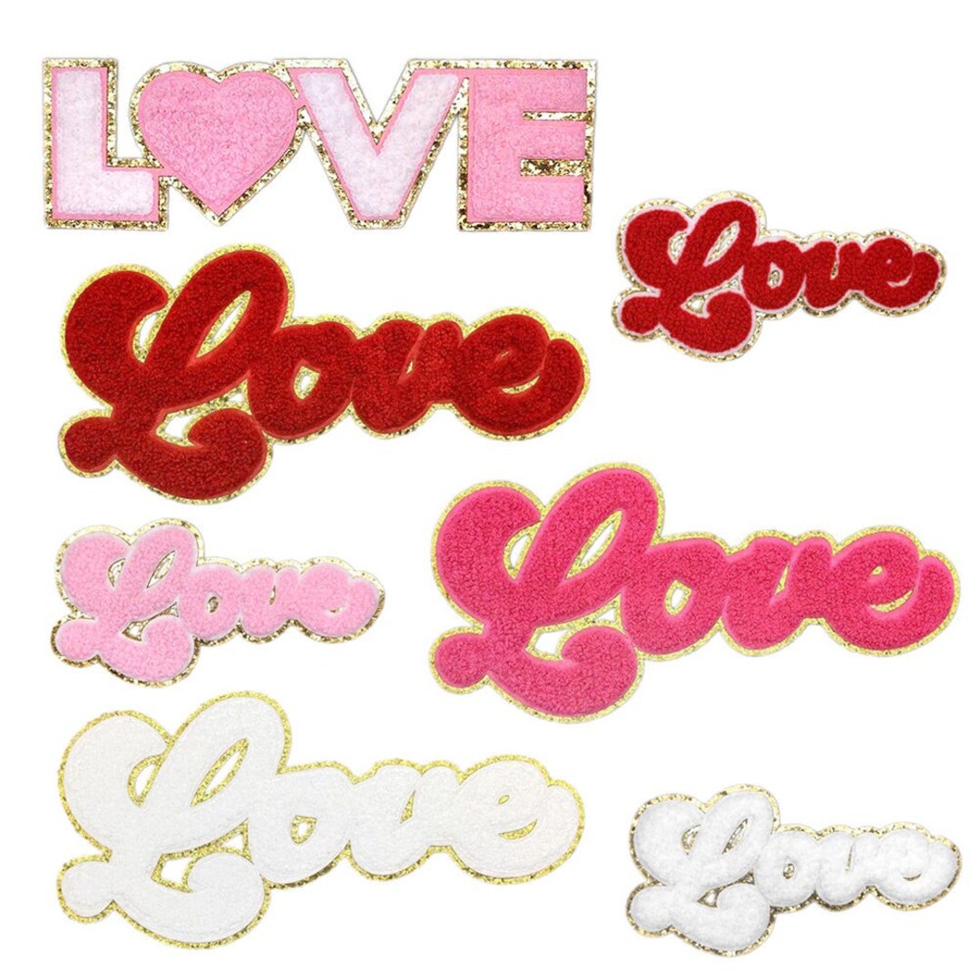 Chenille Love Iron on Patch Love Heart Wording Word Letter Valentine's ...