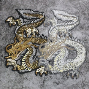 Large Gold Dragon Iron on Patch Pair Chinese Dragon Sew on Back Patch ...