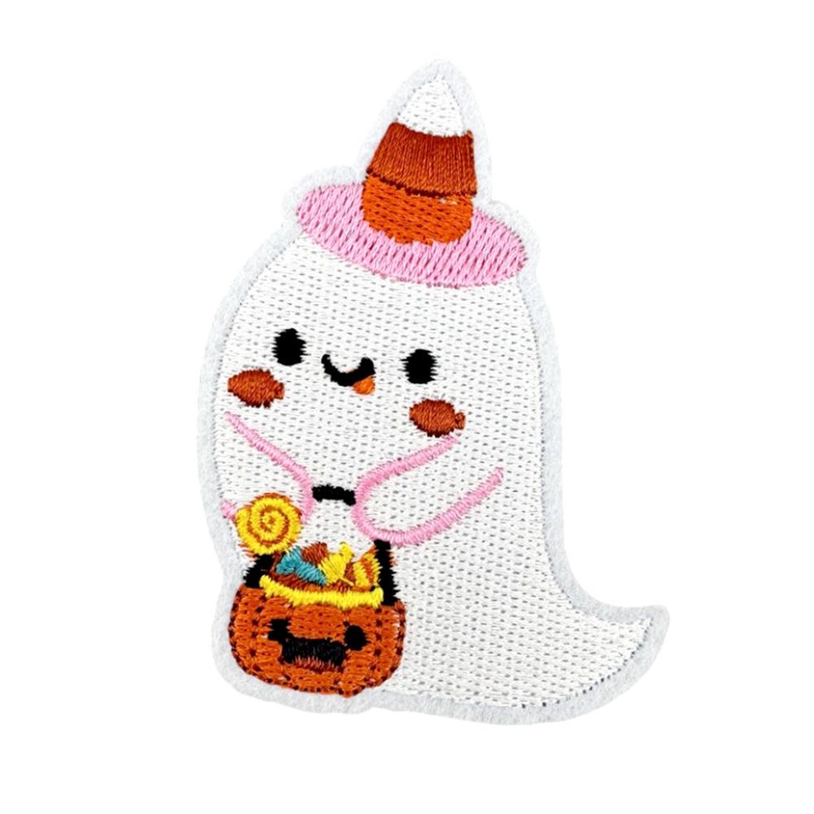Pink Halloween Iron on Patch Ghost Witch Hat Cat Jack O'lantern Grim ...
