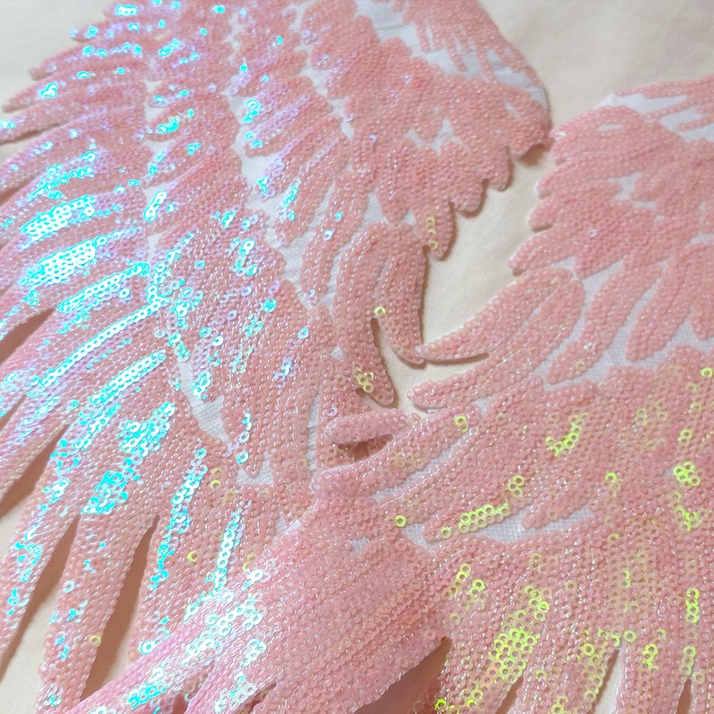 Large Sequin Angel Wing Iron on Patch 35cm 13.75" Glitter Sparkling ...
