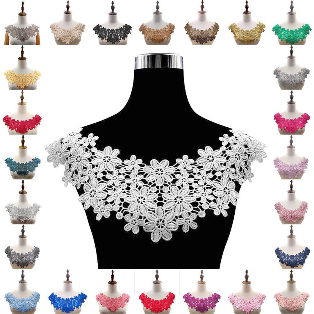 Guipure Lace Trim Applique Collar Neckline Patch Shoulder Floral Flower ...