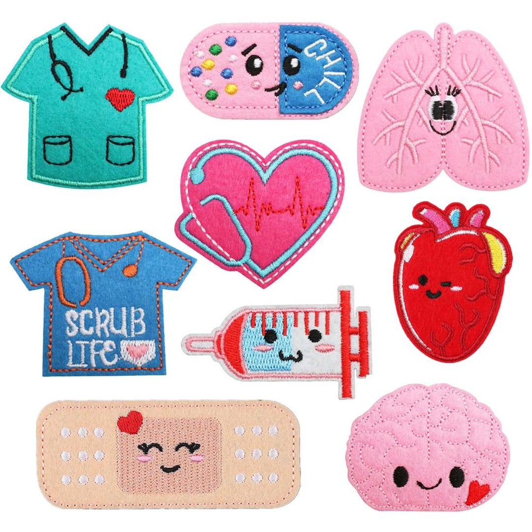 Cute Medical Embroidered Iron-on Patch Set – Nurse Kit With Scrubs ...