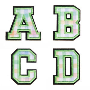Letter Patch Iron on Patch Checkered Plaid Green Purple Pink 2.4"/6cm ...