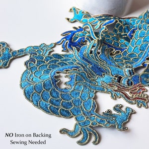 13" Large Chinese Dragon Patch Azure Dragon Sew on Back Patch Metallic ...