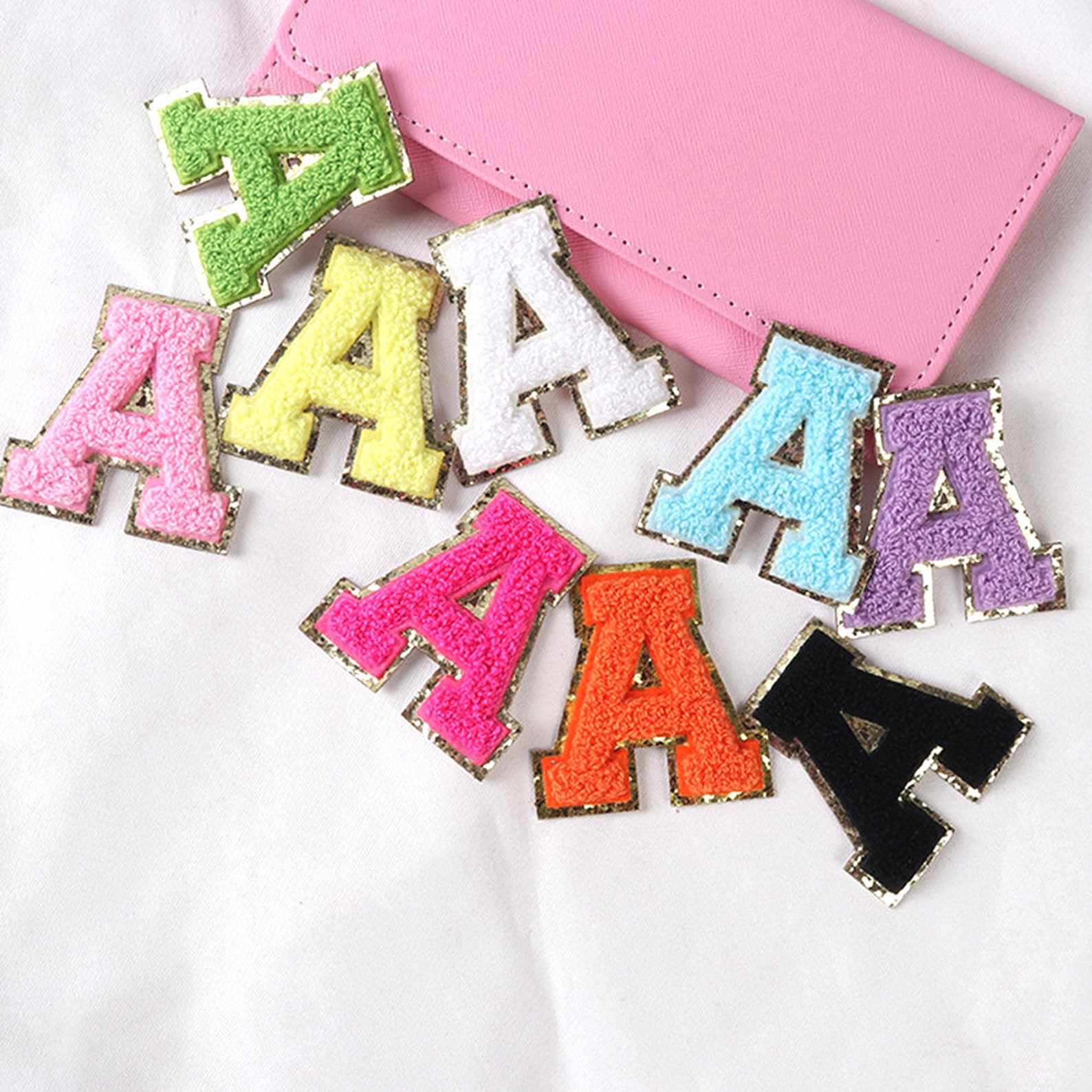 Chenille Letter A-Z Sticker Self-adhesive Sew Patch 2.15"/5.5cm Gold ...