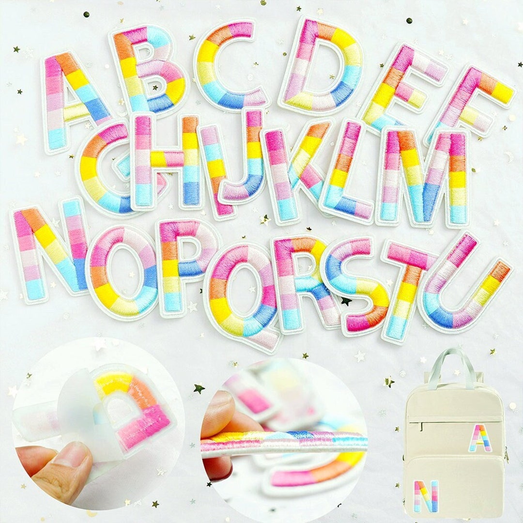 3D Rainbow Letter Patch 2.5/6cm Self Adhesive Sticker Stick on Iron on ...