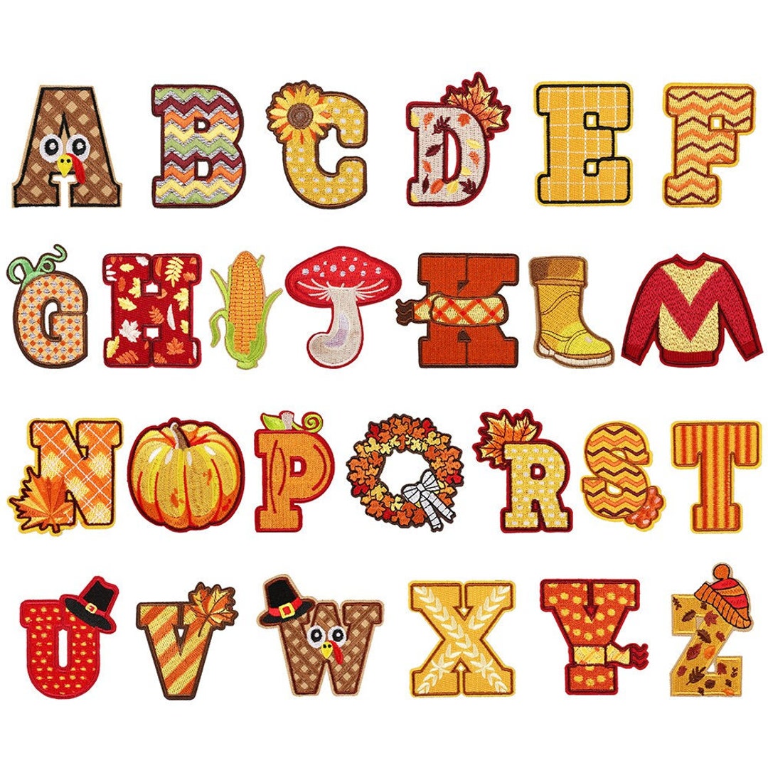 Fall Harvest Letter Patch Iron on Patch Autumn Picking Harvesting Leaf ...