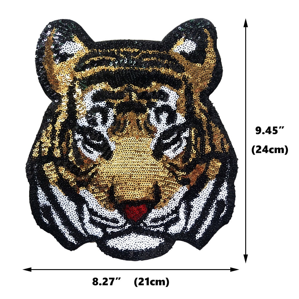 Large Sequin Tiger Head Iron on Patch Sew on Patch Sparkling - Etsy