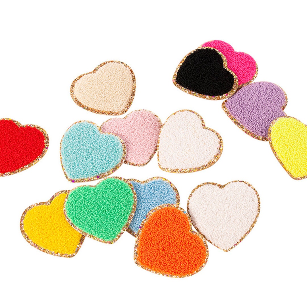 Chenille Heart Sticker Patch Self Adhesive Glitter Sew Patch Colorful ...
