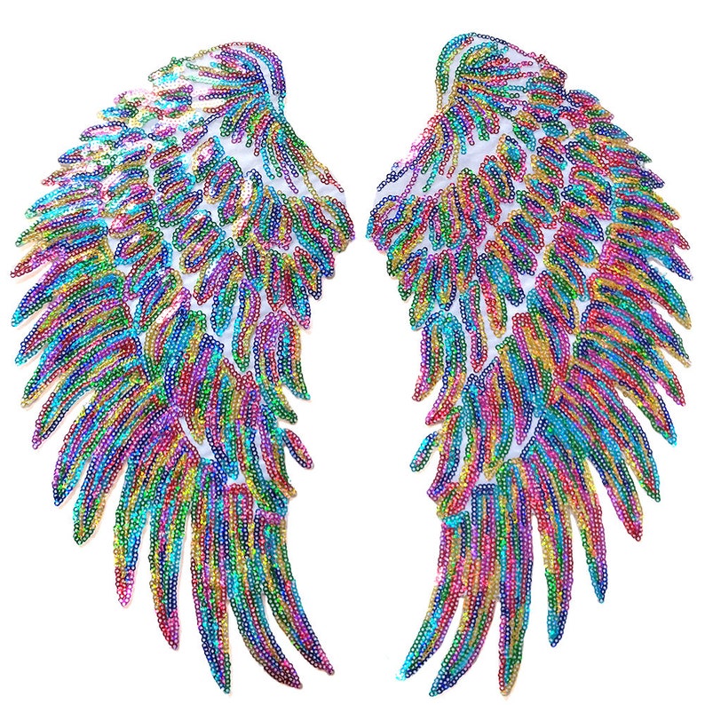 Large Sequin Angel Wing Iron on Patch 35cm 13.75" Glitter Sparkling ...