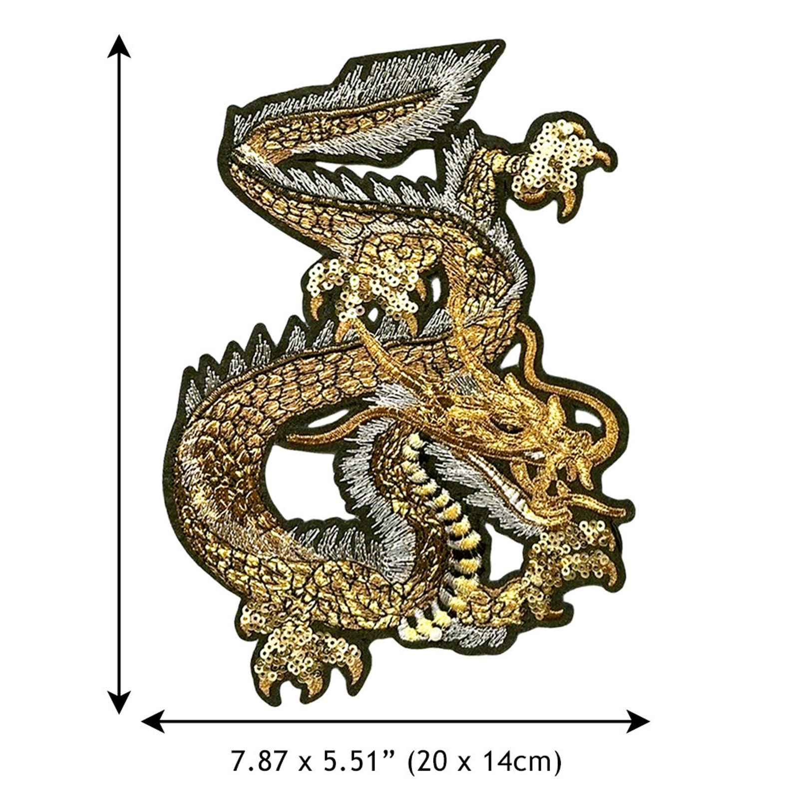 Large Gold Dragon Iron on Patch Pair Chinese Dragon Sew on Back Patch ...