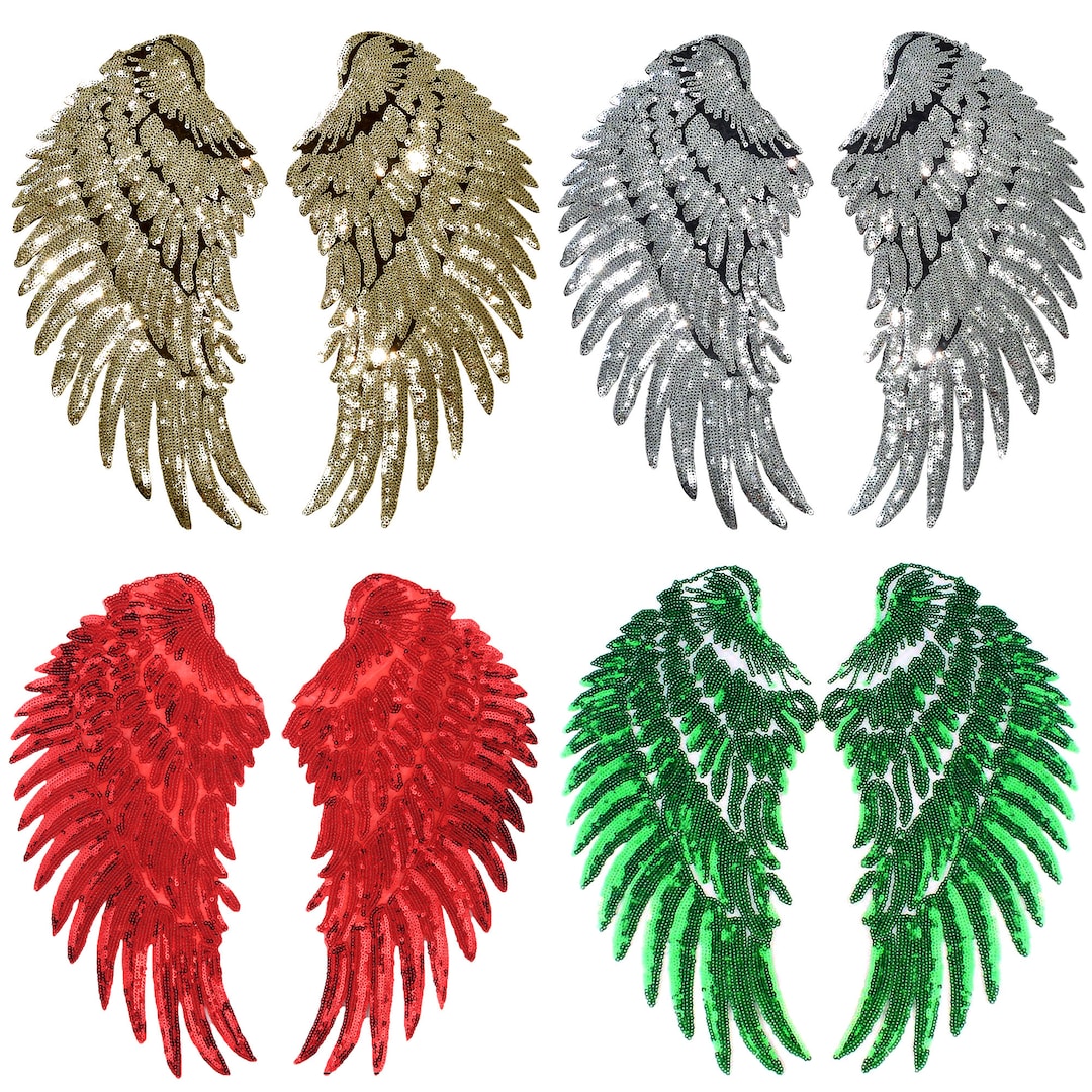 Large Sequin Angel Wing Iron on Patch 35cm 13.75" Glitter Sparkling ...