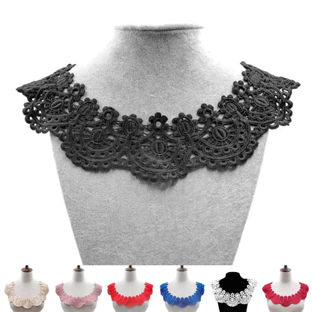 Guipure Lace Trim Floral Applique Round Collar Neckline Patch Shoulder ...