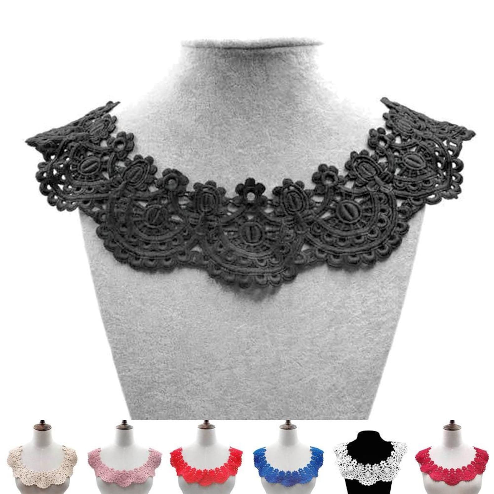 Guipure Lace Trim Floral Applique Round Collar Neckline Patch Shoulder ...