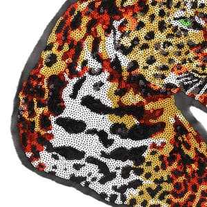 Large Leopard Head Sequin Sew on Back Patch Applique Sequined ...