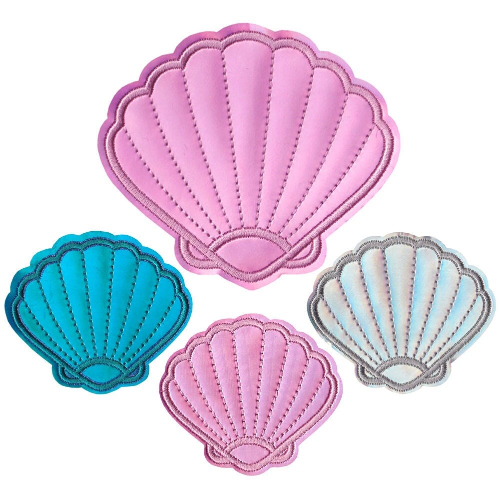 Seashell Iridescent Iron on Patch Mermaid Shell Sew Patch - Etsy