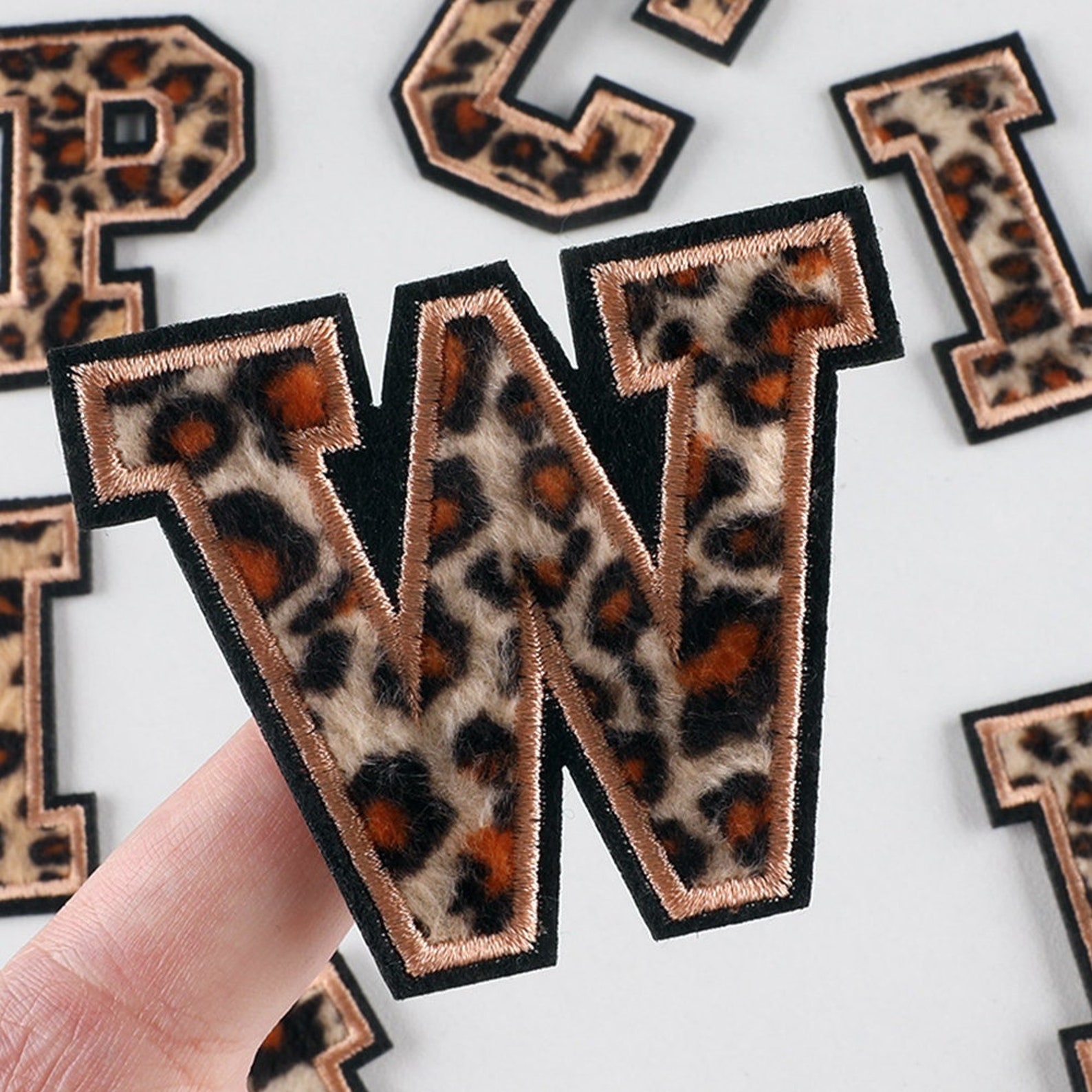 Leopard Letter Iron on Sew Patch Cheetah Dotted Pattern Chenille Fuzzy ...