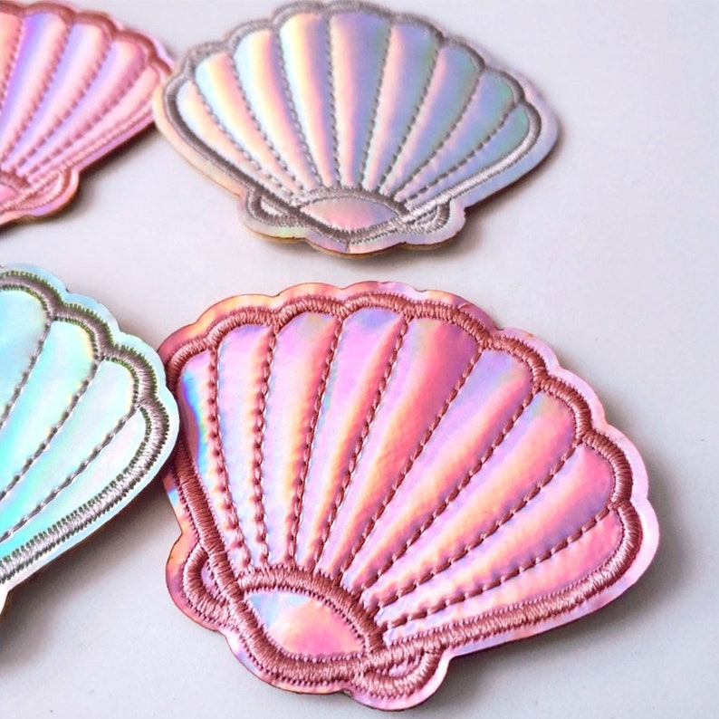 Seashell Iridescent Iron on Patch Mermaid Shell Sew Patch - Etsy