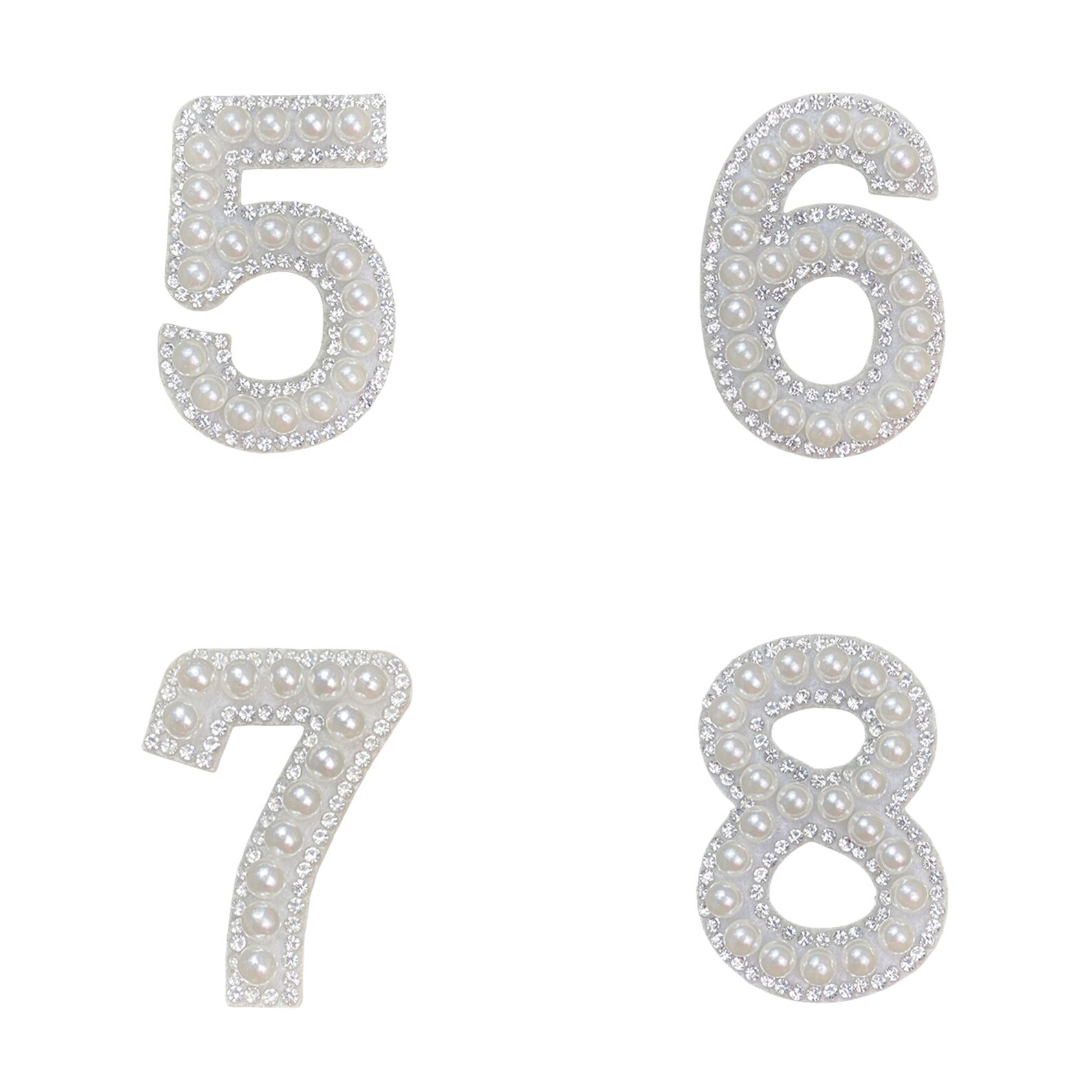 Pearl Number Iron on Patch Iridescent Rhinestone Sew Beaded Bead Digit ...