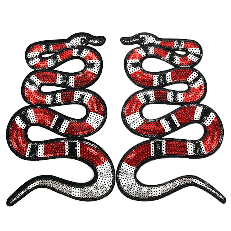 Large Sequin Coral Snake Back Patch Sew Iron on Large Applique Red ...