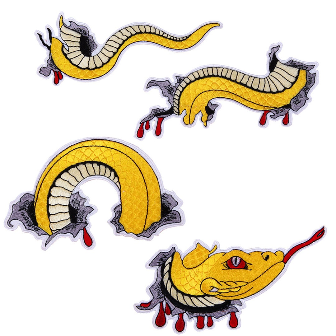 3D Large Snake Serpent Iron on Patch Yellow Gold 4pc Sew on Back Patch ...
