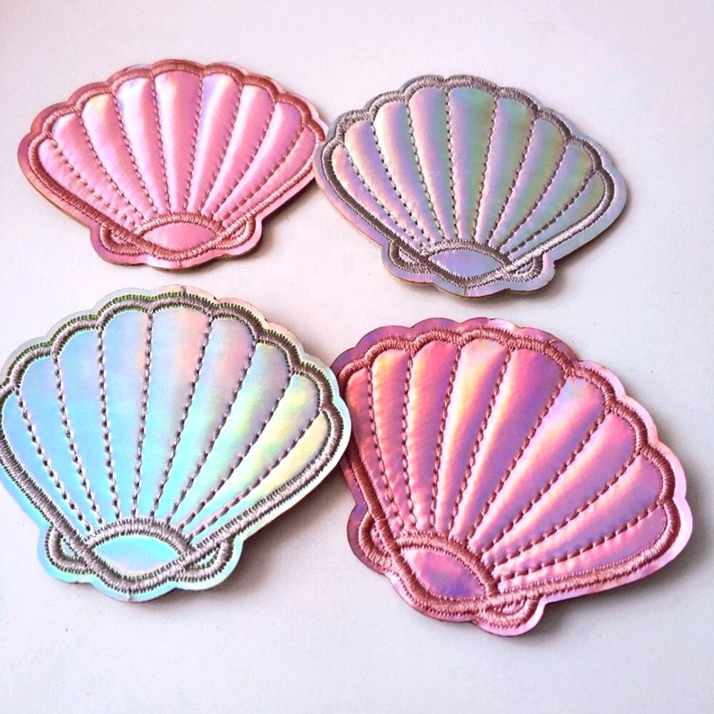 Seashell Iridescent Iron on Patch Mermaid Shell Sew Patch - Etsy