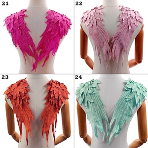 3D Angel Wing Shoulder Strap Patch Pair Guipure Lace Neckline Collar ...