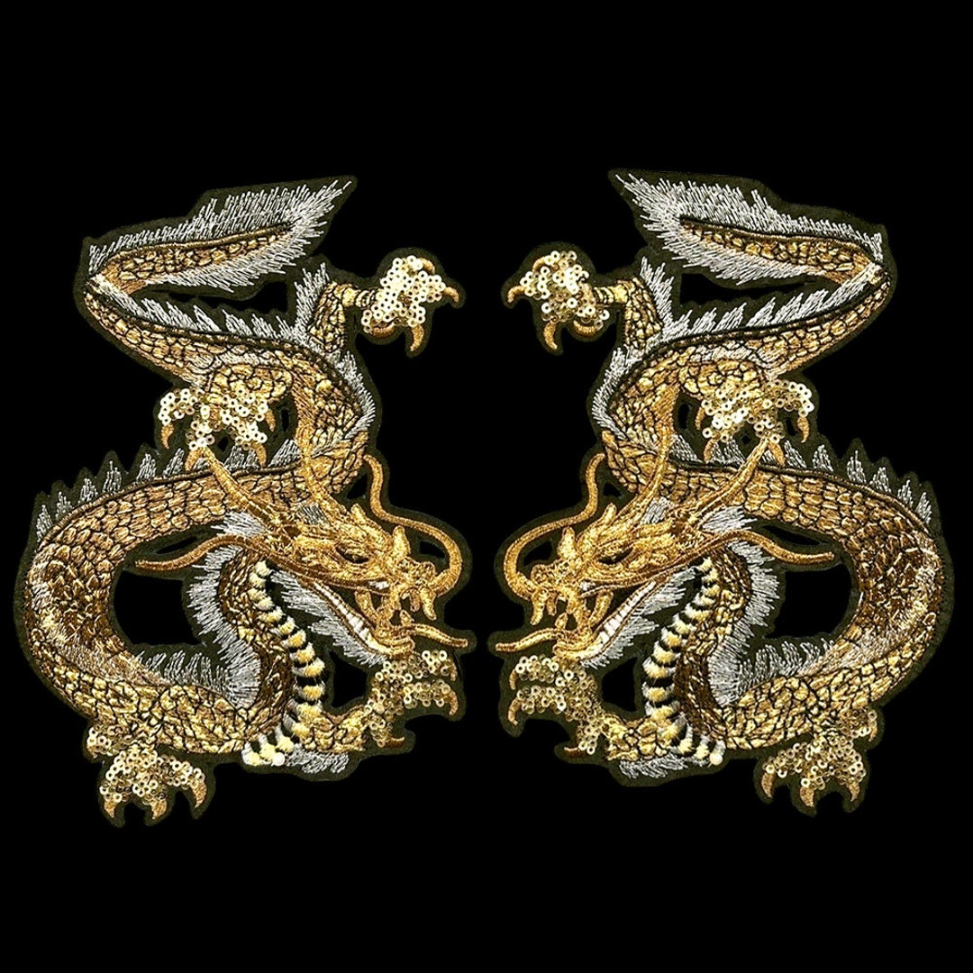 Large Gold Dragon Iron on Patch Pair Chinese Dragon Sew on Back Patch ...