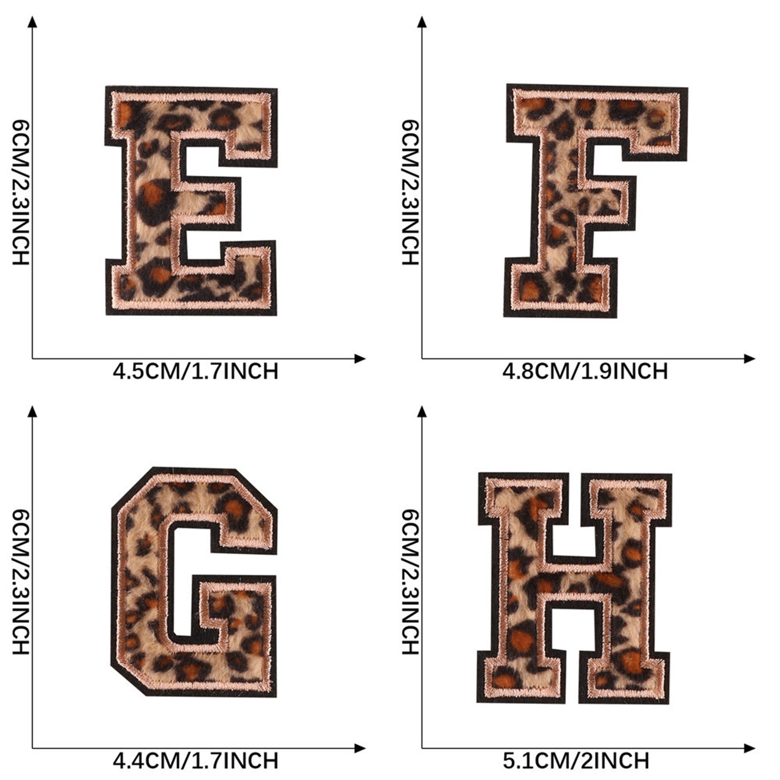 Leopard Letter Iron on Sew Patch Cheetah Dotted Pattern Chenille Fuzzy ...