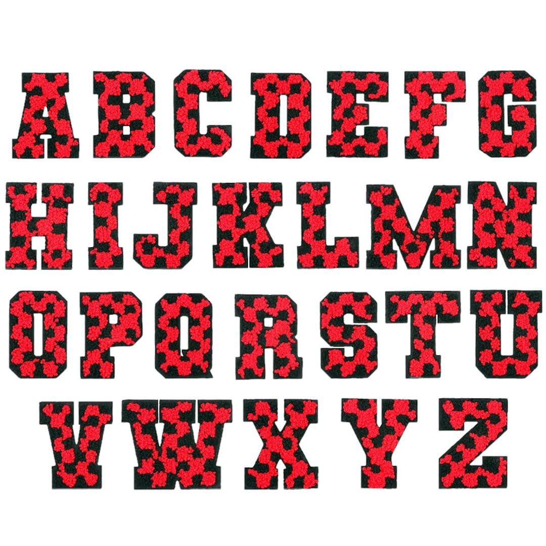 Checkered Chenille Letter Iron on Patch Sew Patch 2.4"/ 6cm Red Black ...